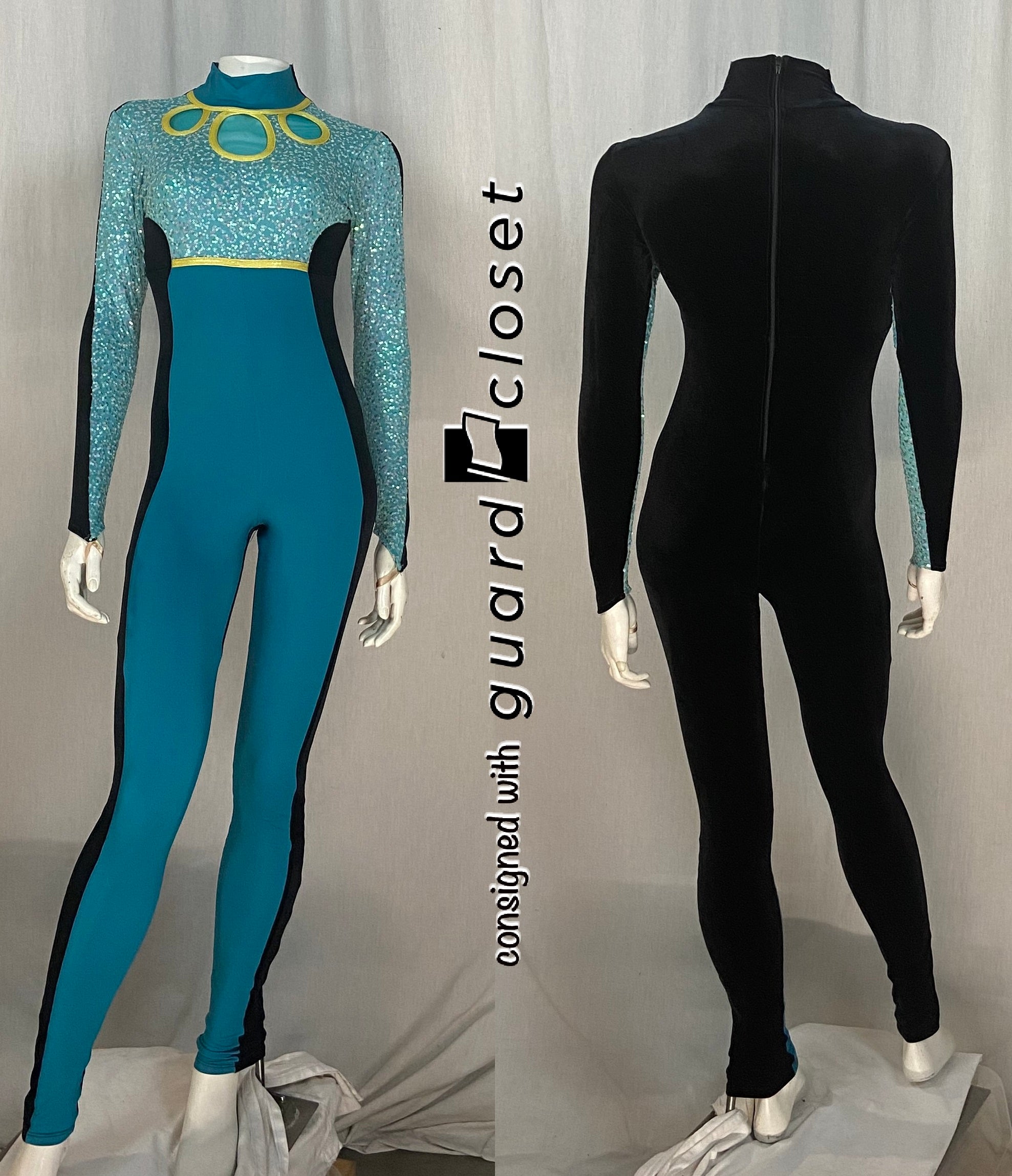 18 teal black long sleeve unitards – guardcloset